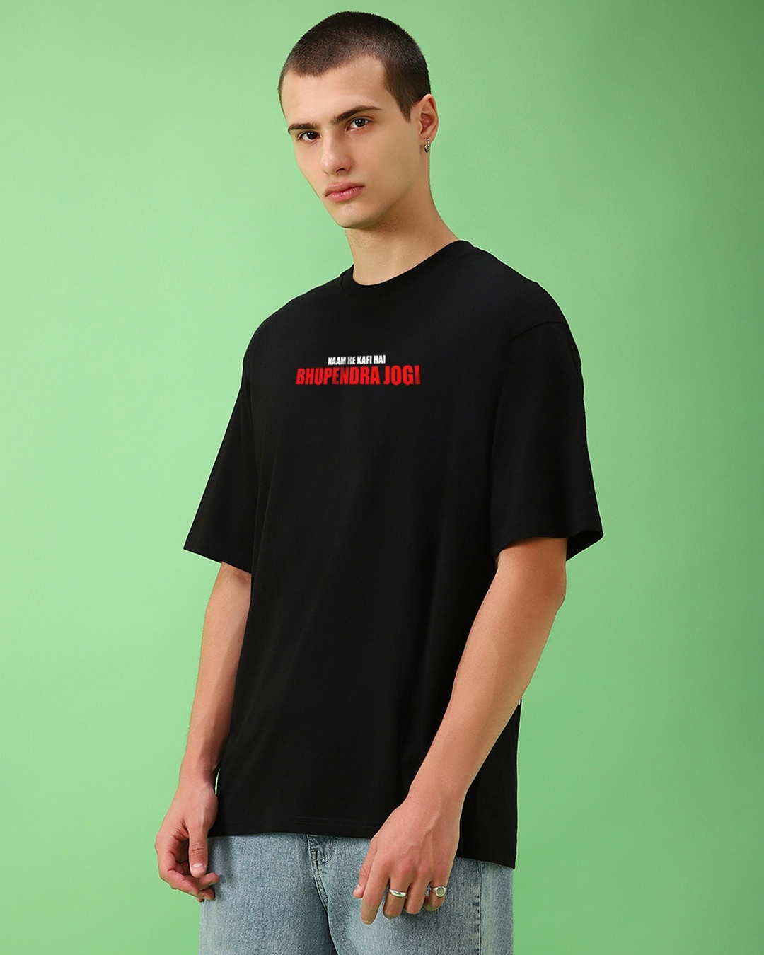 Buy Men's Black Bhupendra Jogi Typography Oversized T-shirt Online at Bewakoof