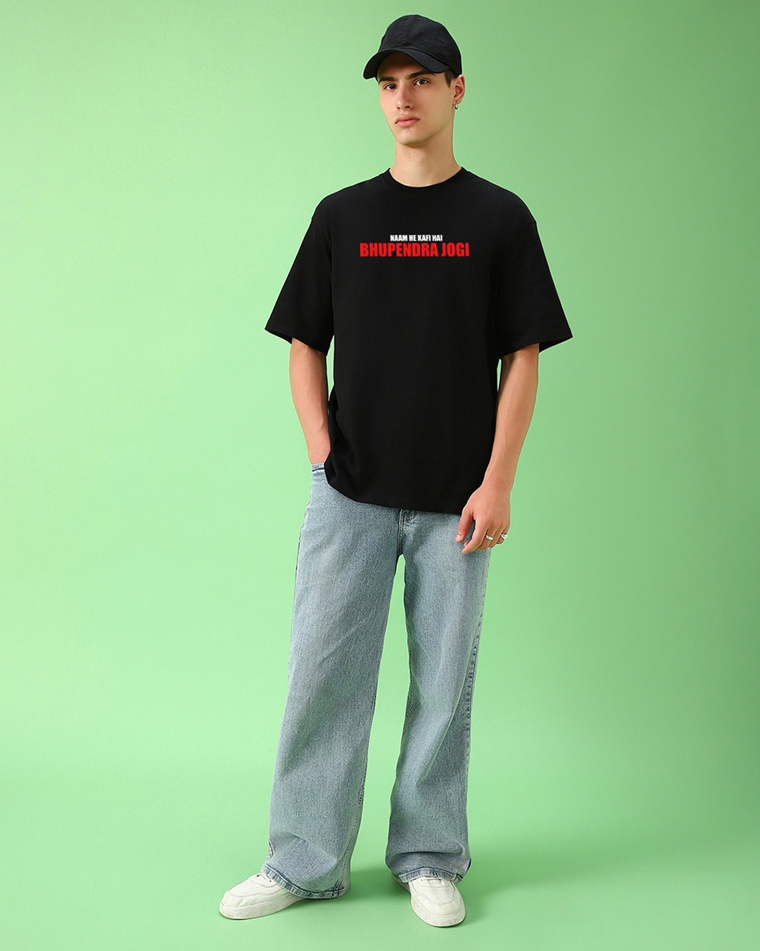 Buy Men's Black Bhupendra Jogi Typography Oversized T-shirt Online at Bewakoof