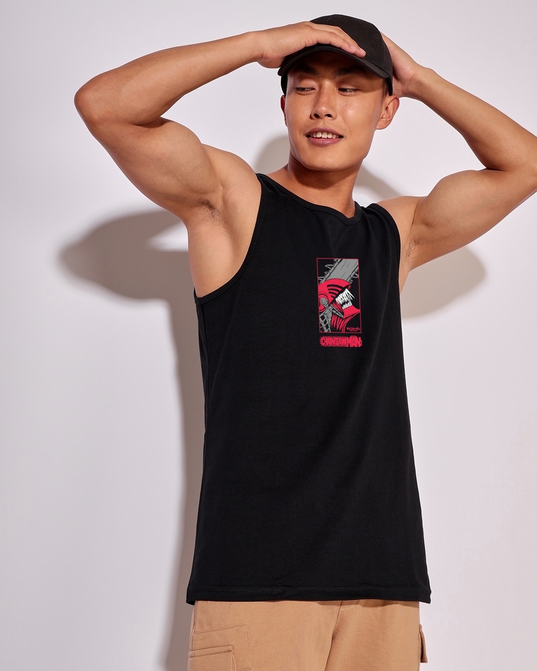 Buy Men's Black Chainsaw Man Graphic Printed Vest Online at Bewakoof