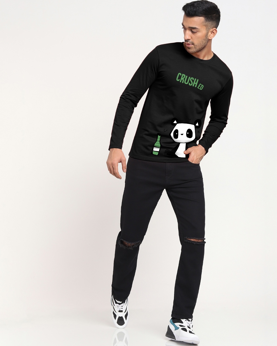 Buy Men's Black Crushed Single Panda Graphic Printed T-shirt for Men ...