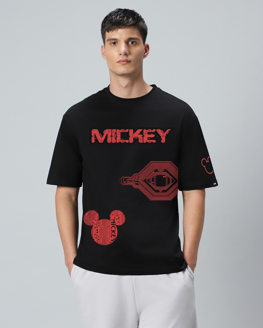 Buy Men's Black Cyber Mickey Graphic Printed Oversized T-shirt Online ...