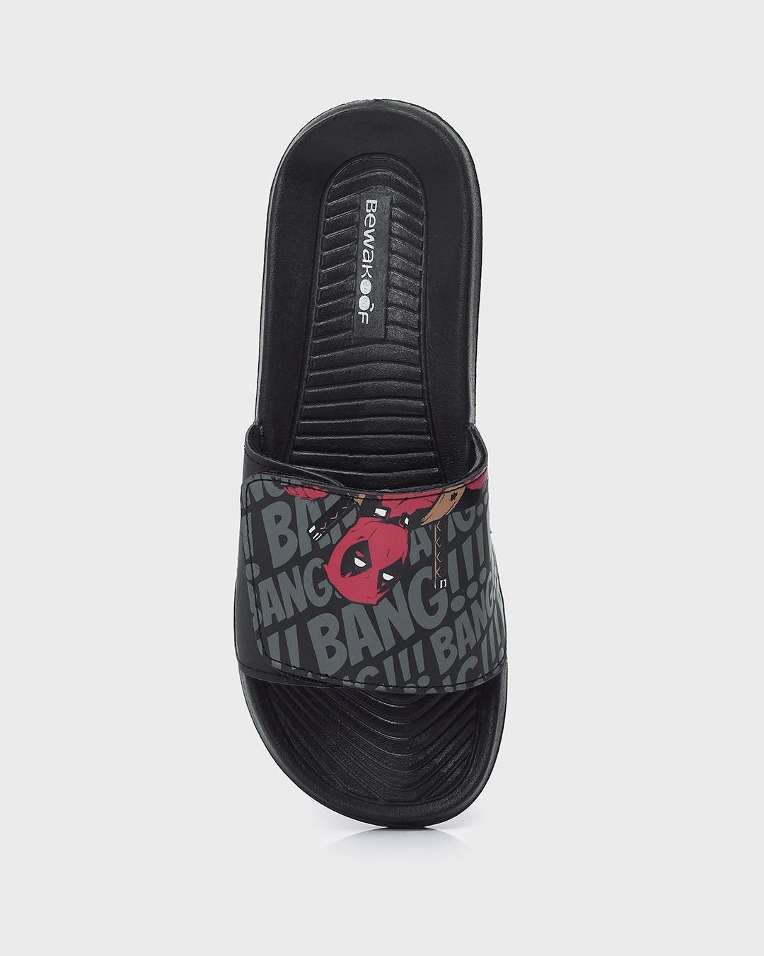 Buy Men's Black Deadpool Printed Velcro Sliders Online in India at Bewakoof