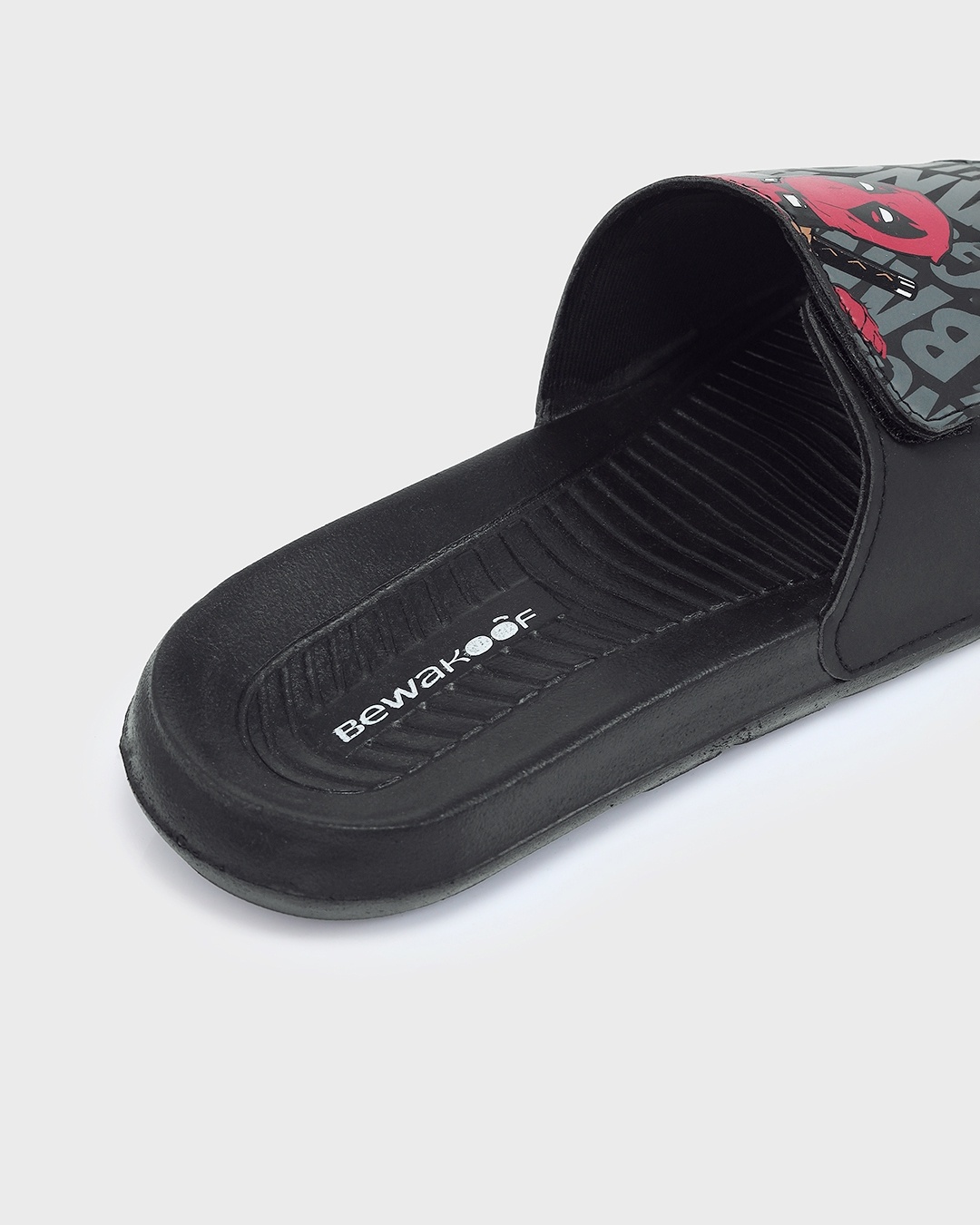 Buy Men's Black Deadpool Printed Velcro Sliders Online in India at Bewakoof