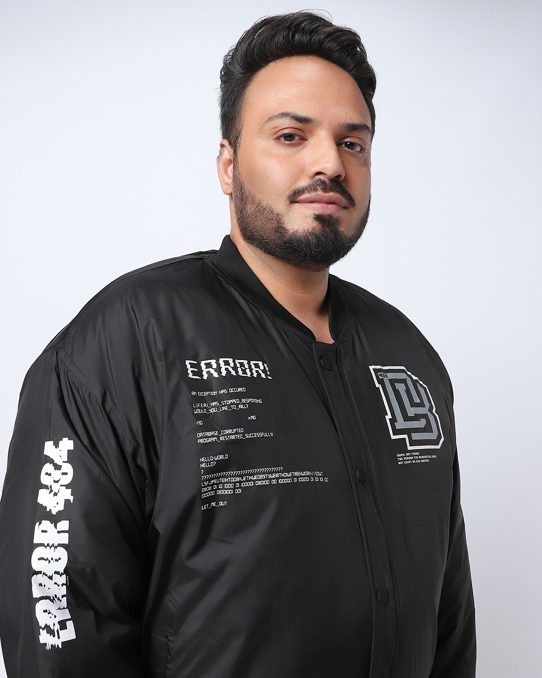Buy Men's Black Error Typography Plus Size Oversized Bomber Jacket ...