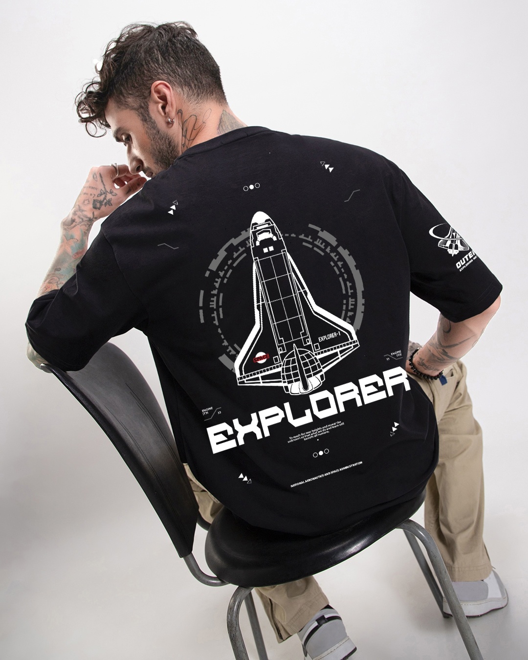 Buy Men's Black Explorer NASA Graphic Printed Oversized T-shirt for Men ...