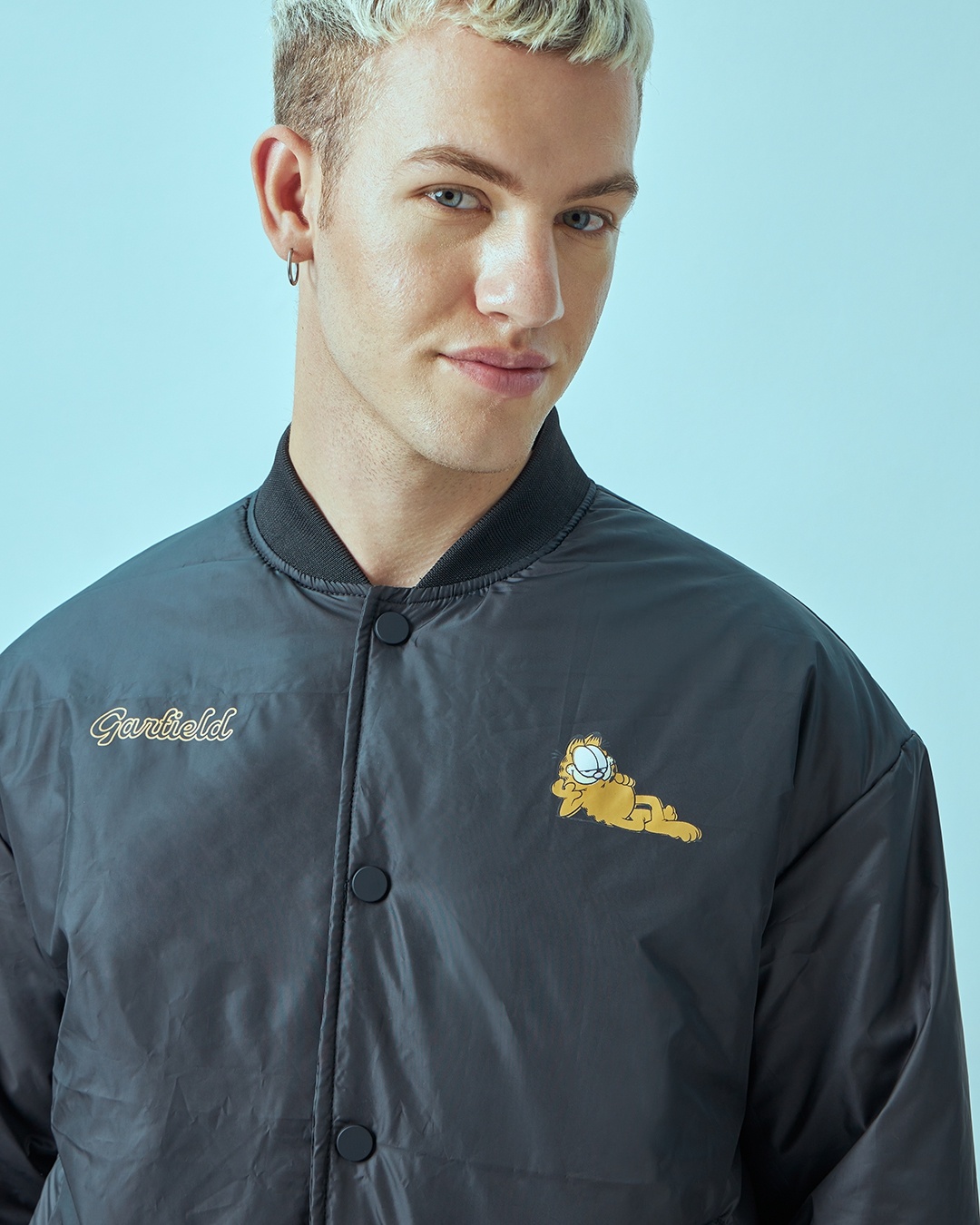 Buy Men's Black Garfield All Around Typography Oversized Puffer Jacket ...