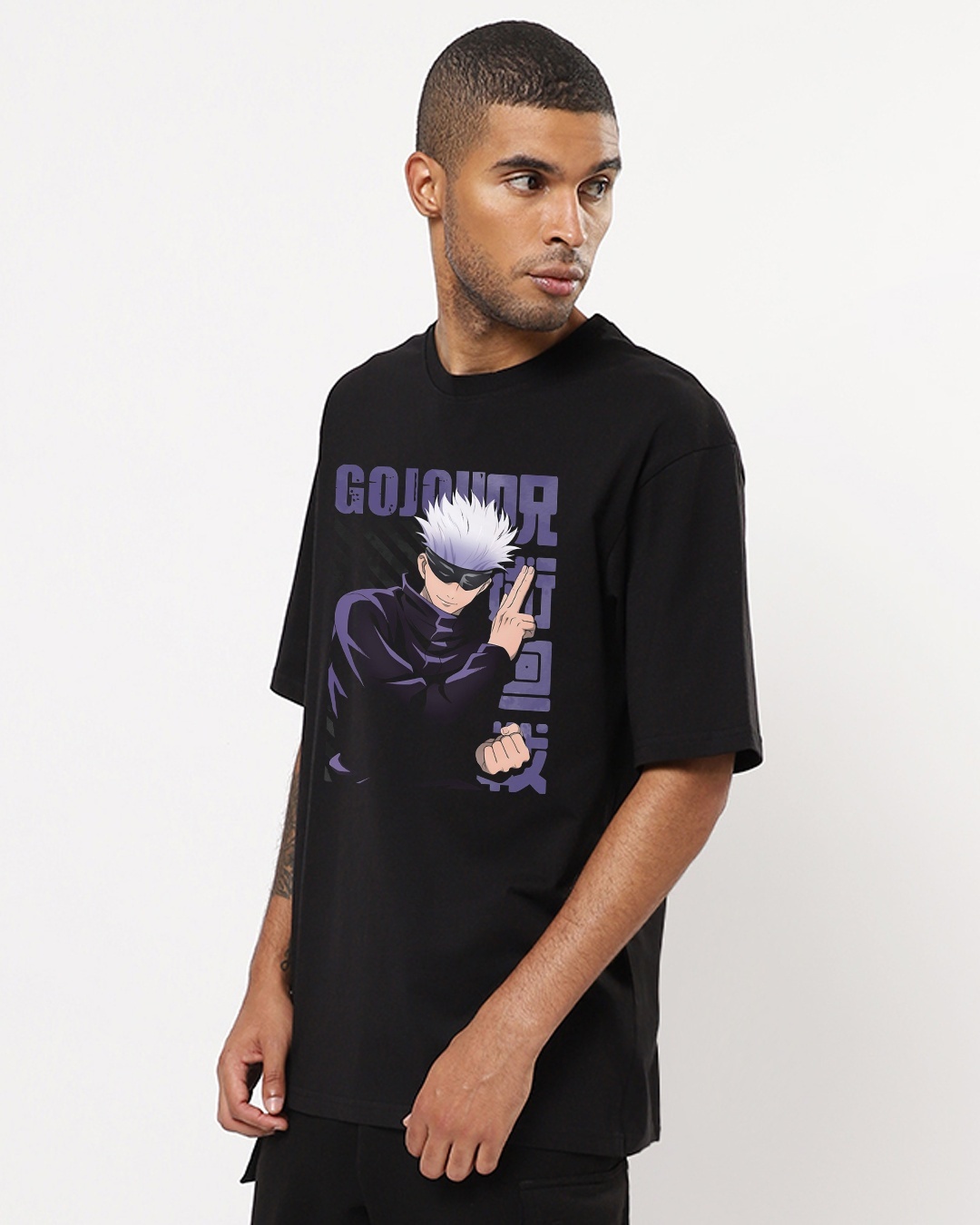 Buy Men's Black Anime Gojo Oversized T-shirt Online at Bewakoof