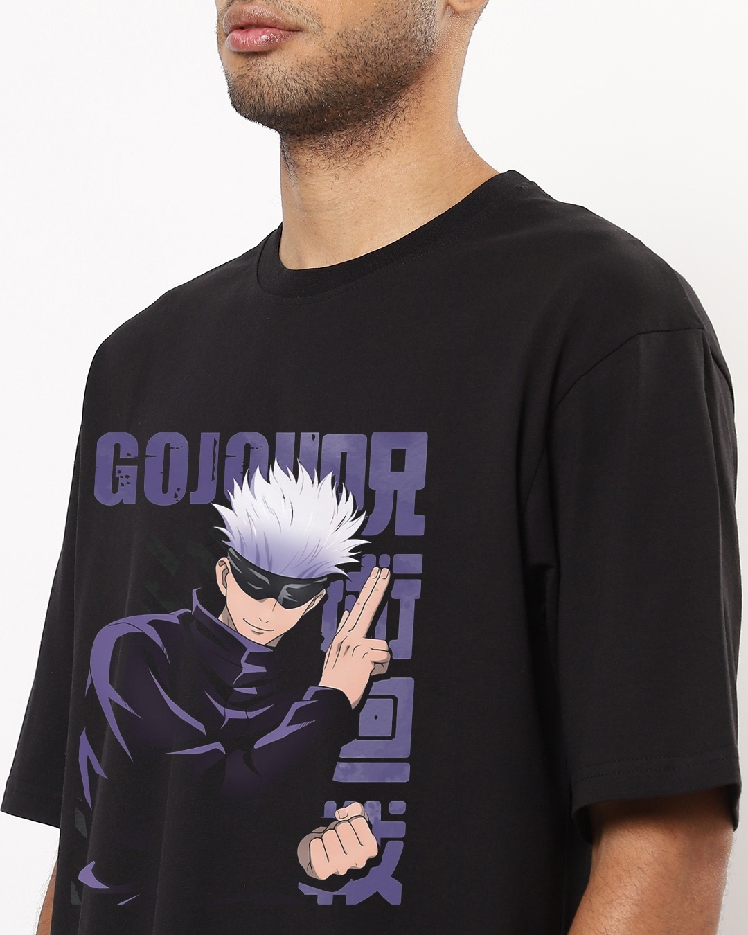 Buy Men's Black Anime Gojo Oversized T-shirt Online at Bewakoof