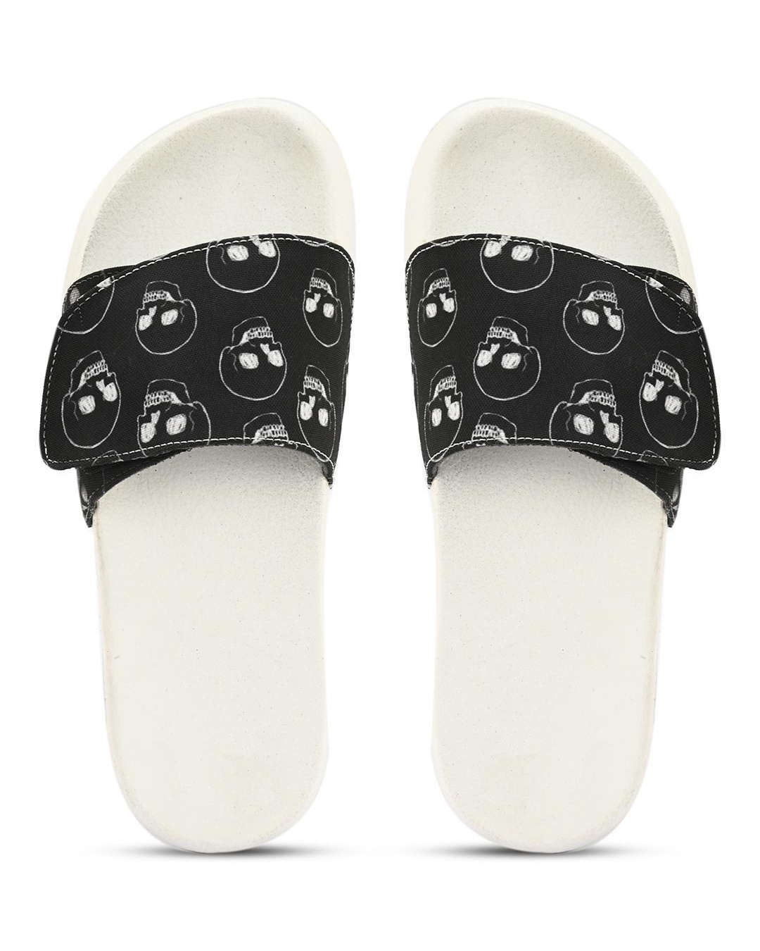 Buy Men's Black Skull Printed Adjustable Strap Sliders Online in India ...
