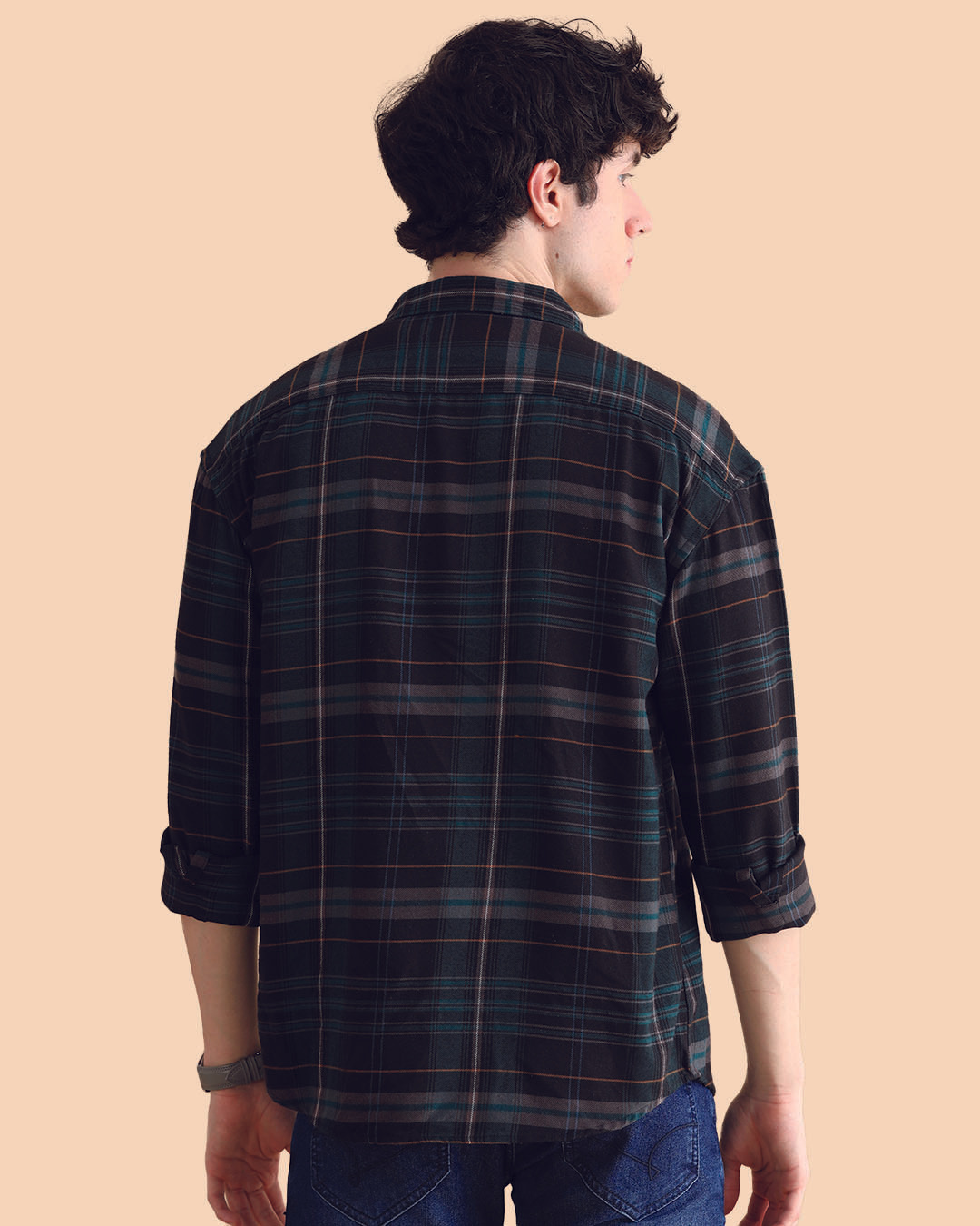 Buy Men's Black & Green Checked Oversized Shacket Online at Bewakoof