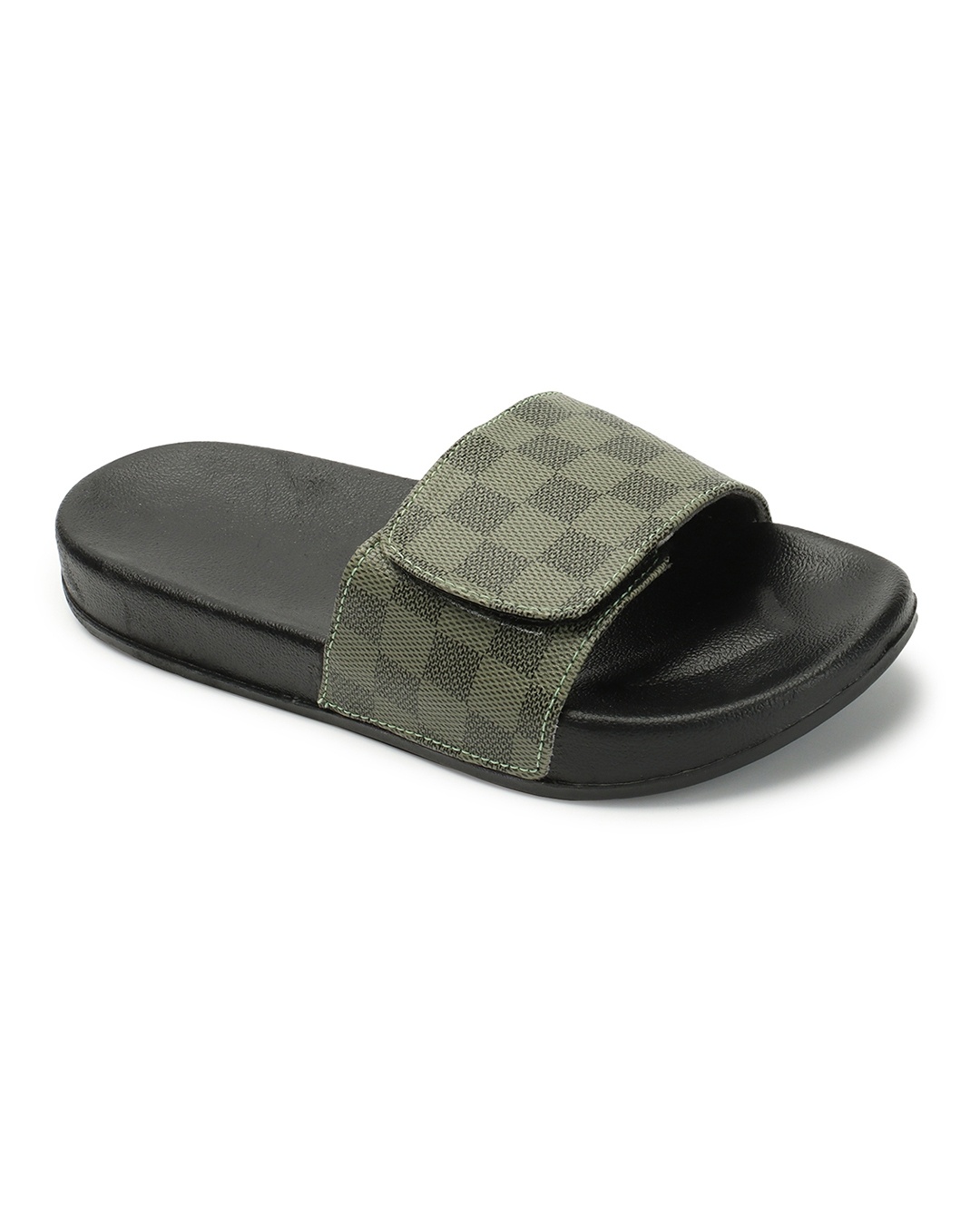 Buy Men's Black & Green Checked Velcro Sliders Online in India at Bewakoof