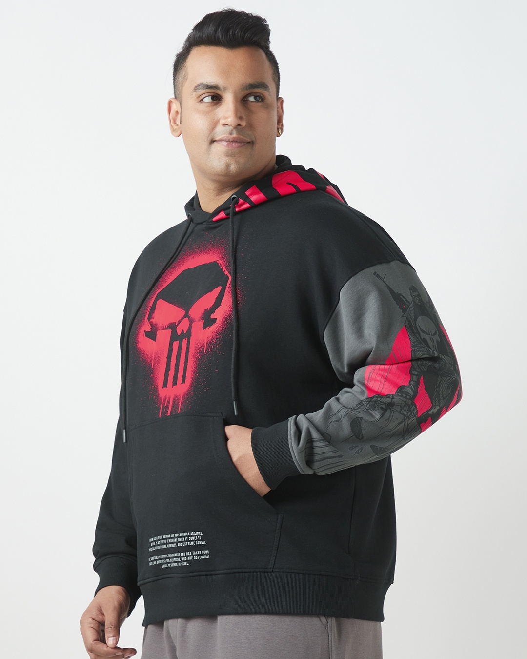 Buy Men's Black & Grey Graphic Printed Oversized Plus Size Hoodies ...