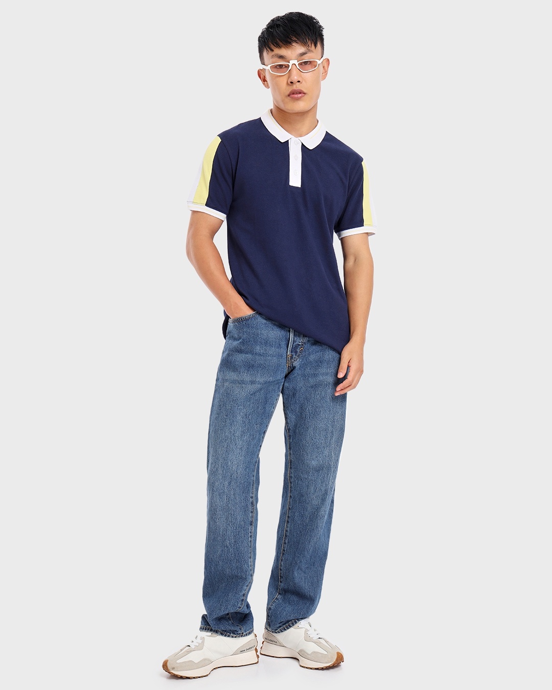 Buy Men's Blue & White Color Block Polo T-shirt Online at Bewakoof