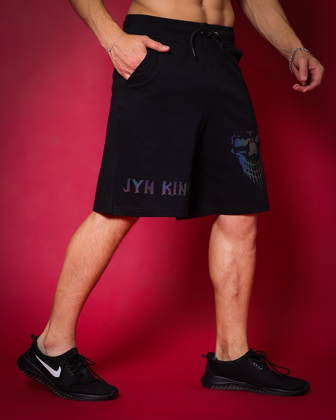 Buy Men's Black Jym King Reflective Printed Relaxed Fit Shorts Online ...