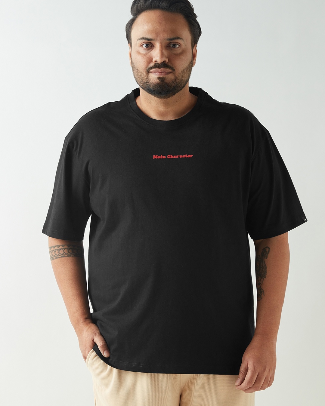 Buy Men's Black Main Character Typography Oversized Plus Size T-shirt Online at Bewakoof
