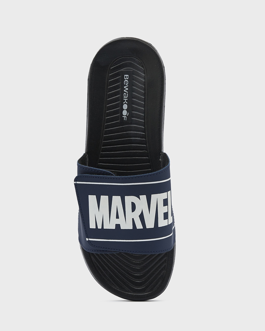 Buy Men's Black & Blue Marvel Printed Sliders Online in India at Bewakoof