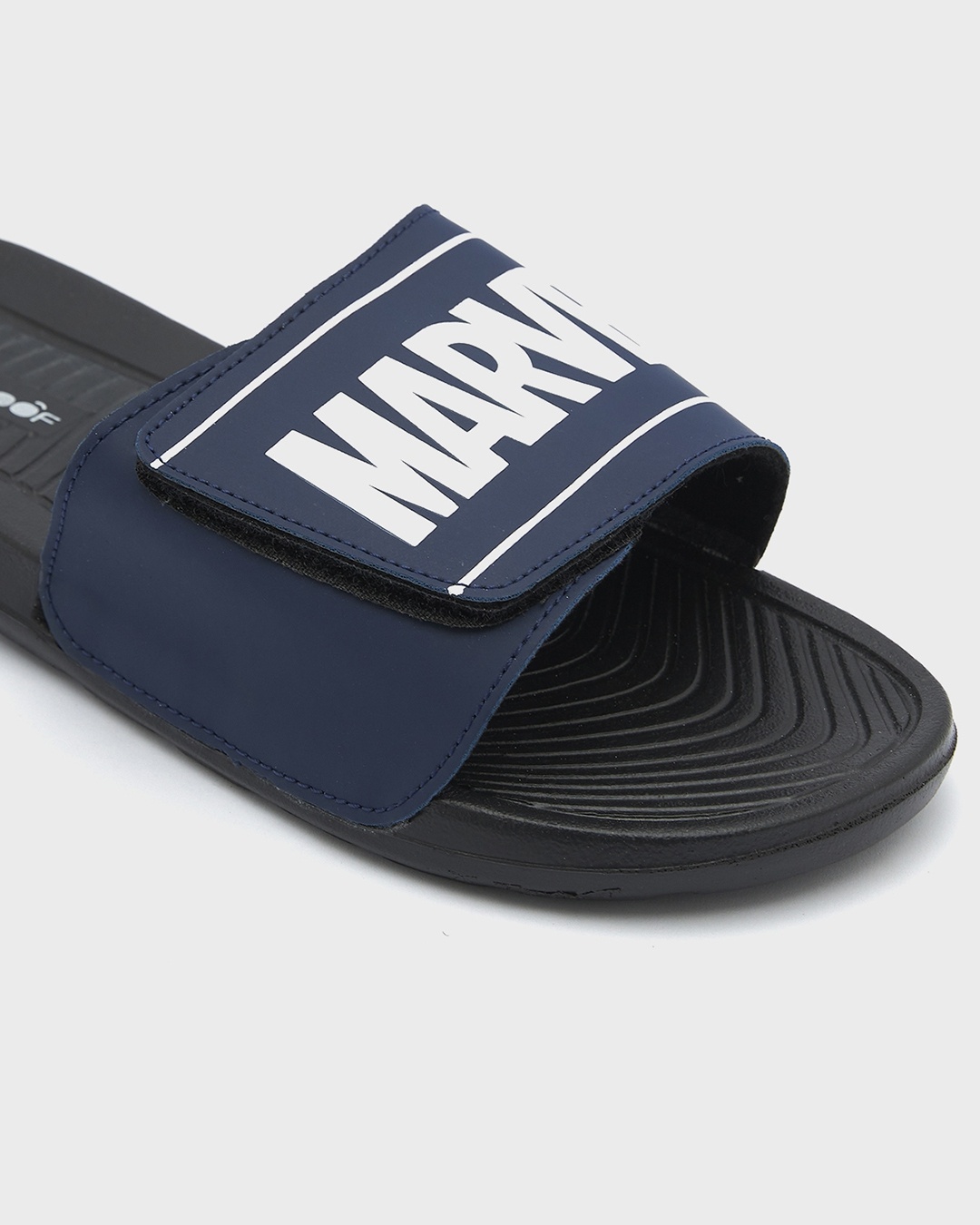Buy Men's Black & Blue Marvel Printed Sliders Online in India at Bewakoof