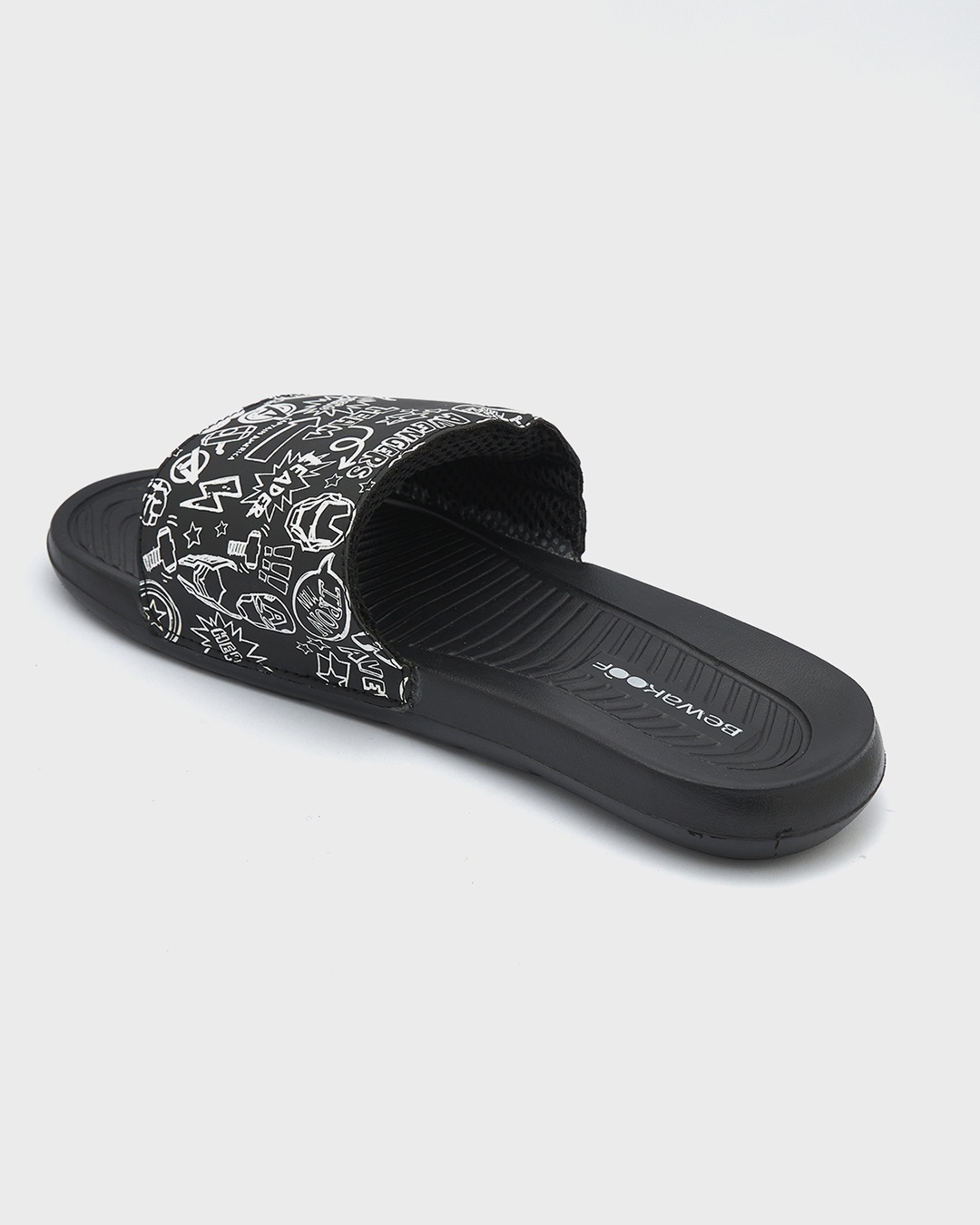 Buy Men's Black Marvel Doodle Printed Elastic Sliders Online in India ...