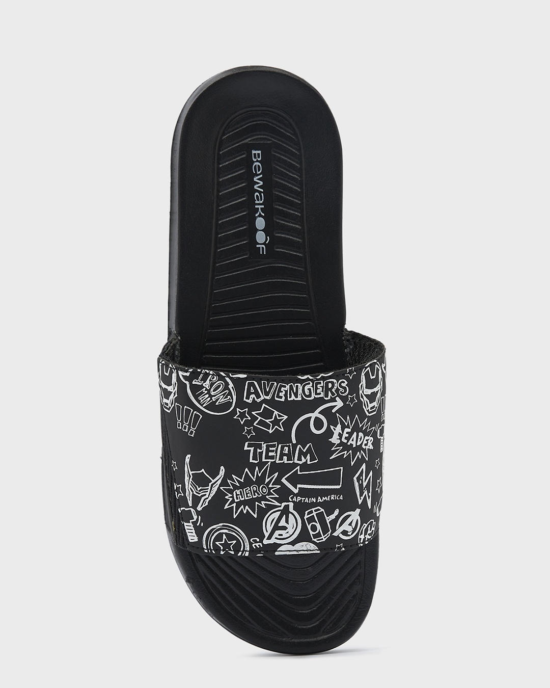 Buy Men's Black Marvel Doodle Printed Elastic Sliders Online in India ...