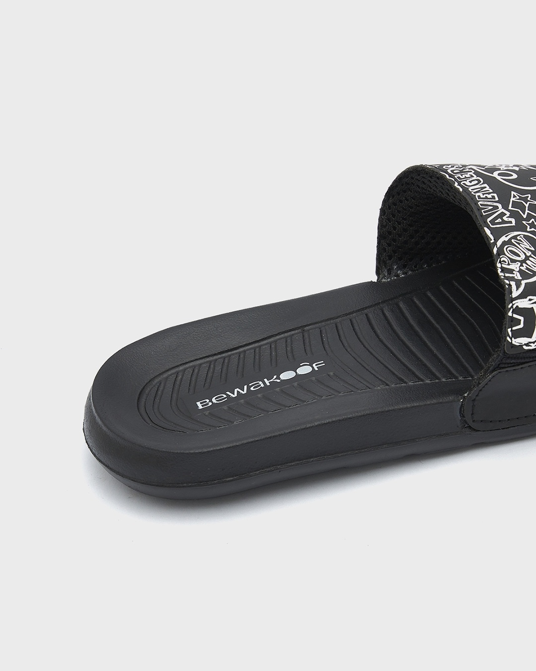 Buy Men's Black Marvel Doodle Printed Elastic Sliders Online in India ...