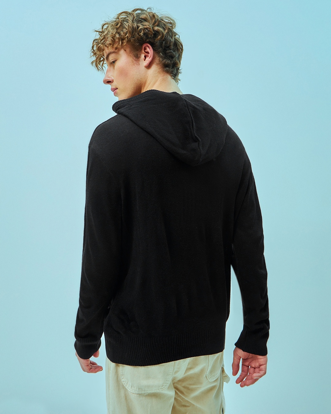 Buy Men's Black Oversized Flat Knit Hooded Sweater Online at Bewakoof