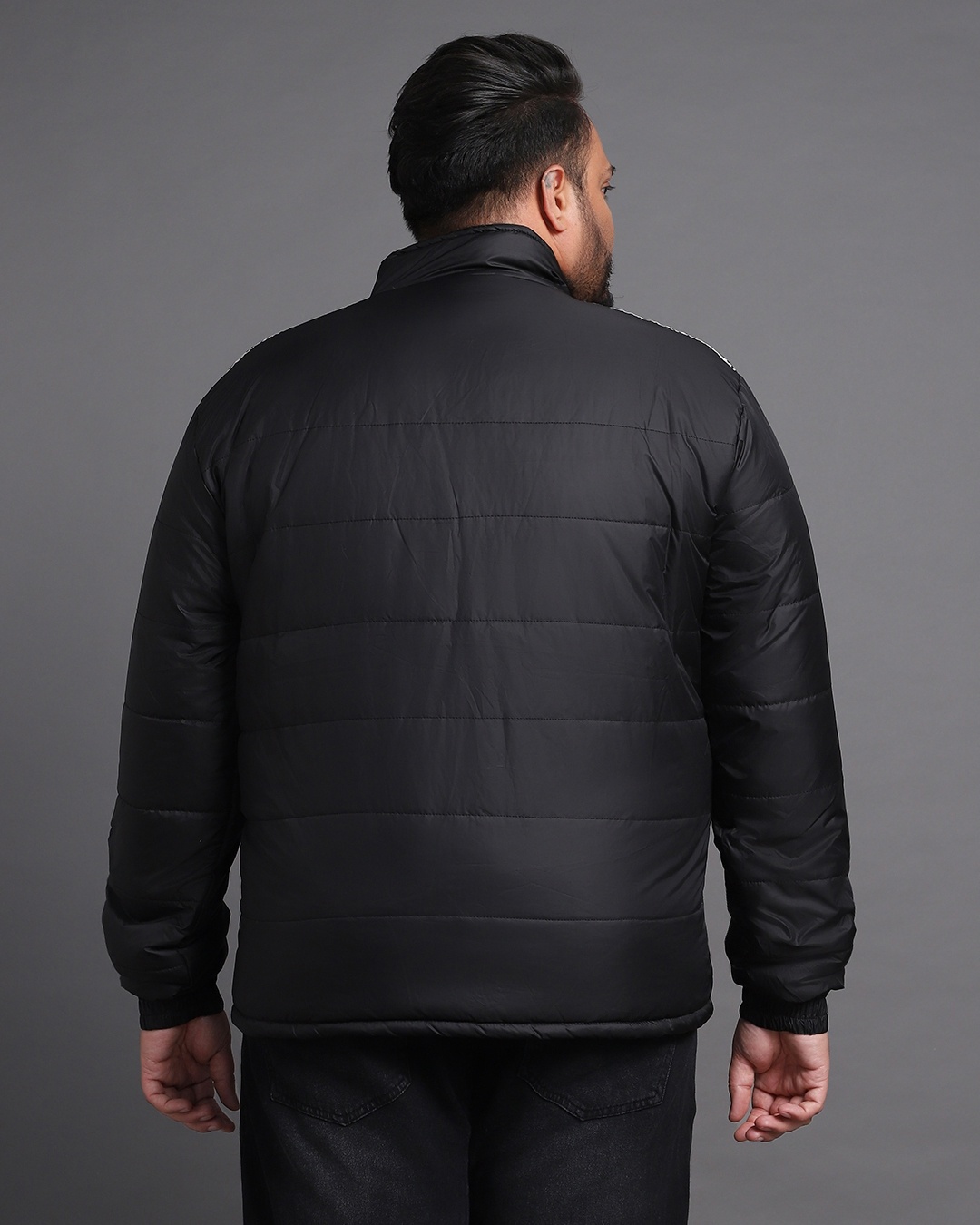 Buy Men's Black Plus Size Typography Puffer Jacket Online at Bewakoof