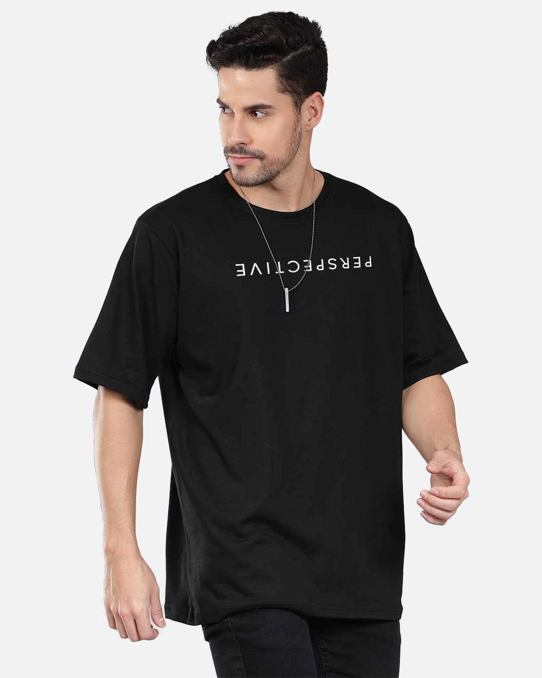 Buy Men's Black Prespective Typography Oversized T-shirt Online at Bewakoof