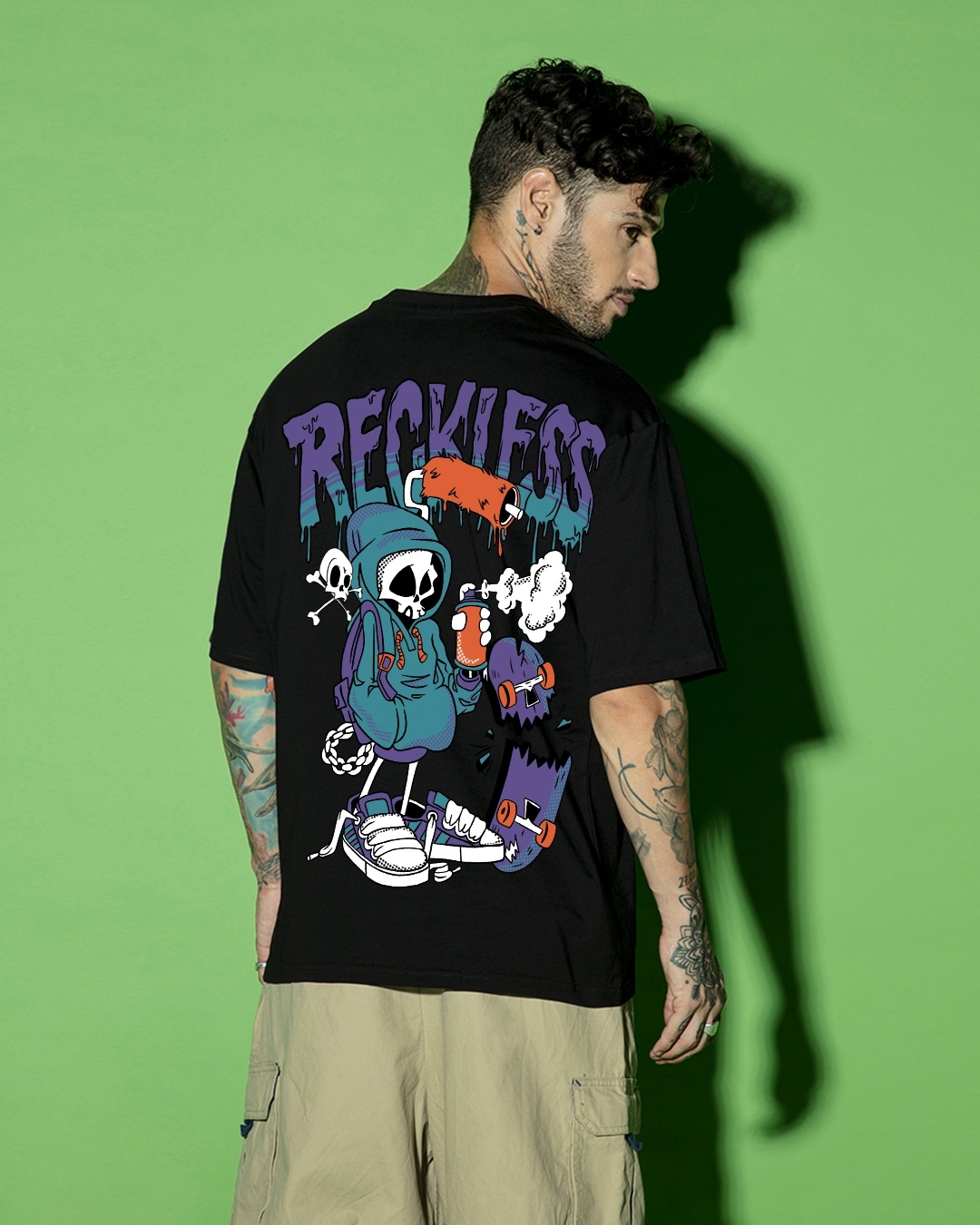 Buy Mens Black Reckless Graphic Printed Oversized T Shirt Online At