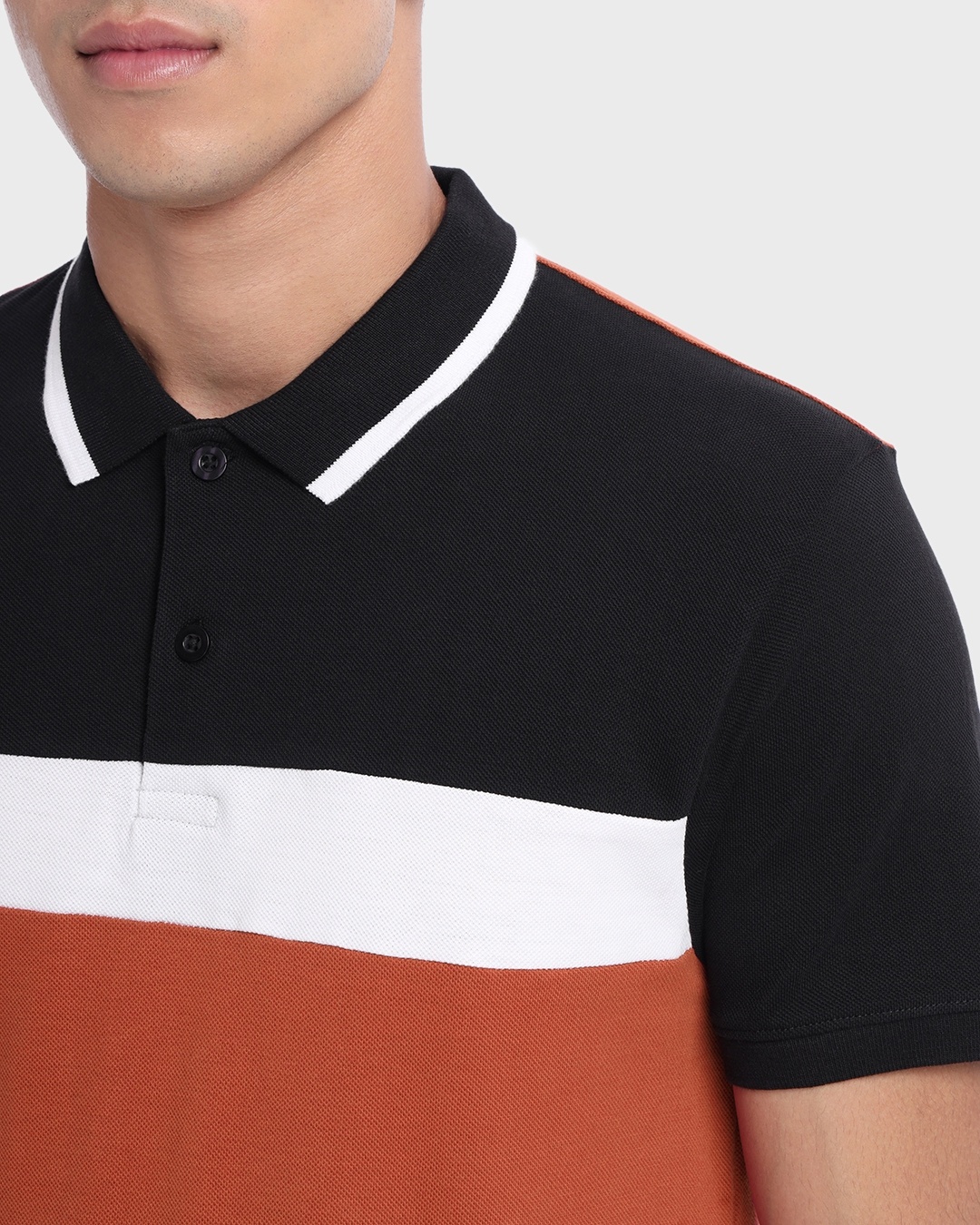 Buy Men's Black & Red Color Block Polo T-shirt Online at Bewakoof