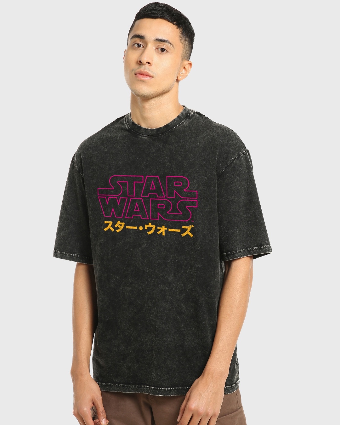 Buy Men's Black Return of Jedi Graphic Printed Oversized Acid Wash T ...