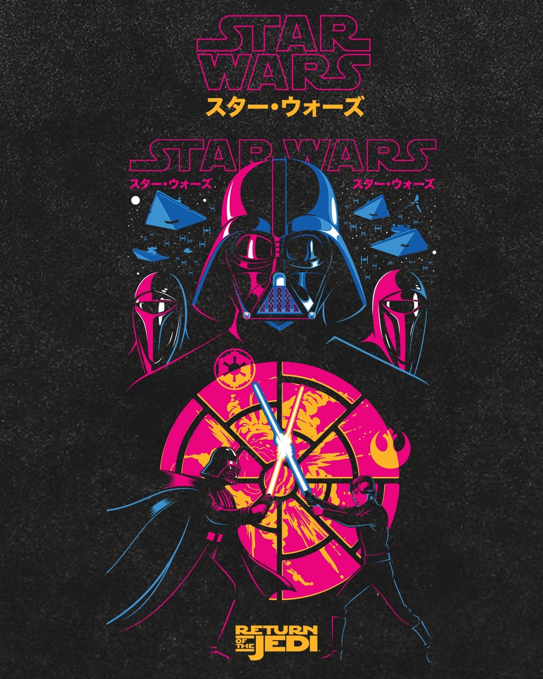 Buy Men's Black Return of Jedi Graphic Printed Oversized Acid Wash T ...