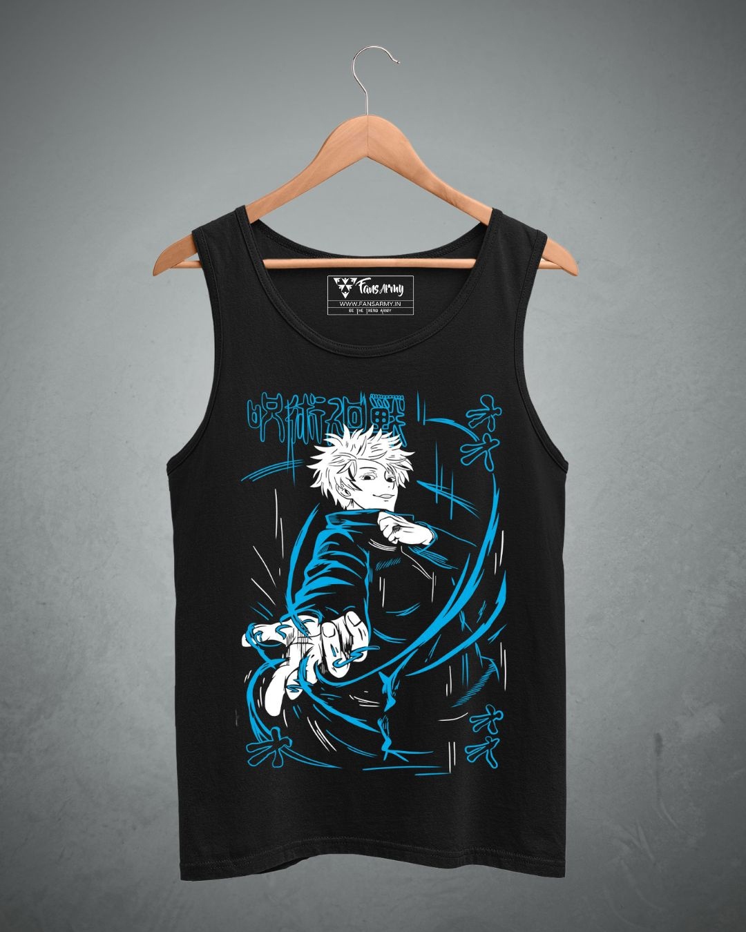 Buy Men's Black Satoru Gojo Graphic Printed Cotton Vest Online at Bewakoof