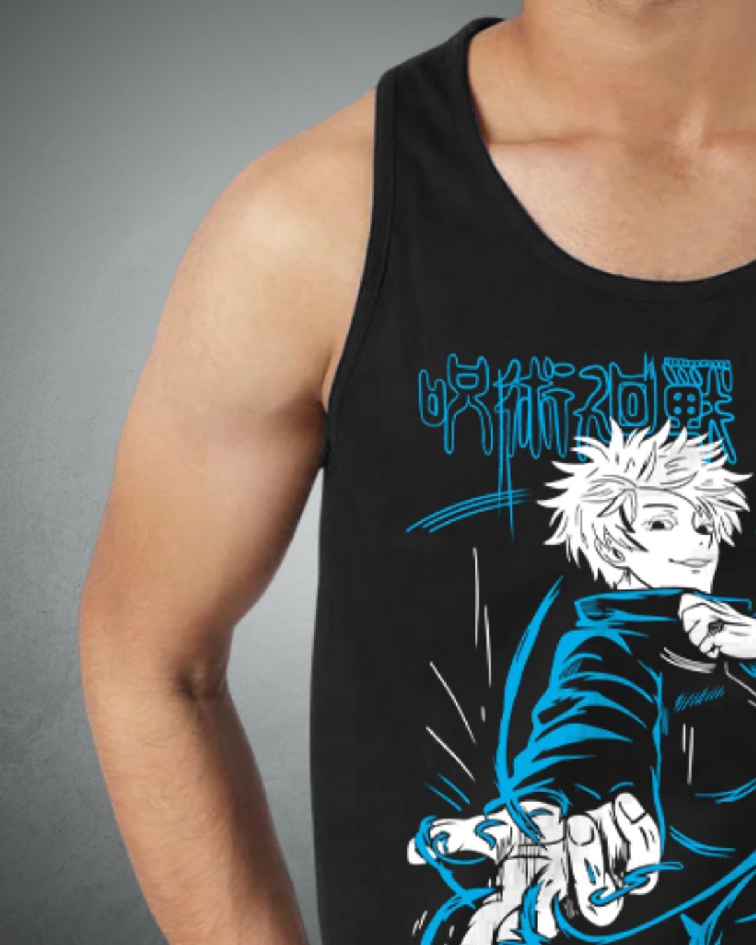 Buy Men's Black Satoru Gojo Graphic Printed Cotton Vest Online at Bewakoof