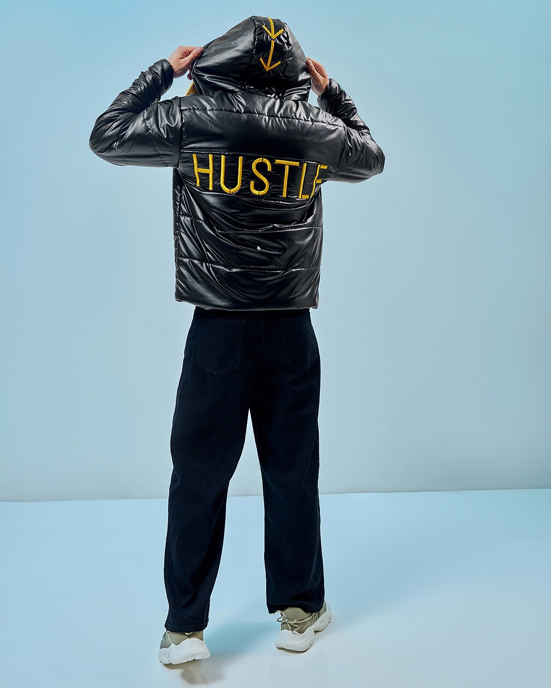 Buy Men's Black Shine Hustle Typography Oversized Jacket Online at Bewakoof
