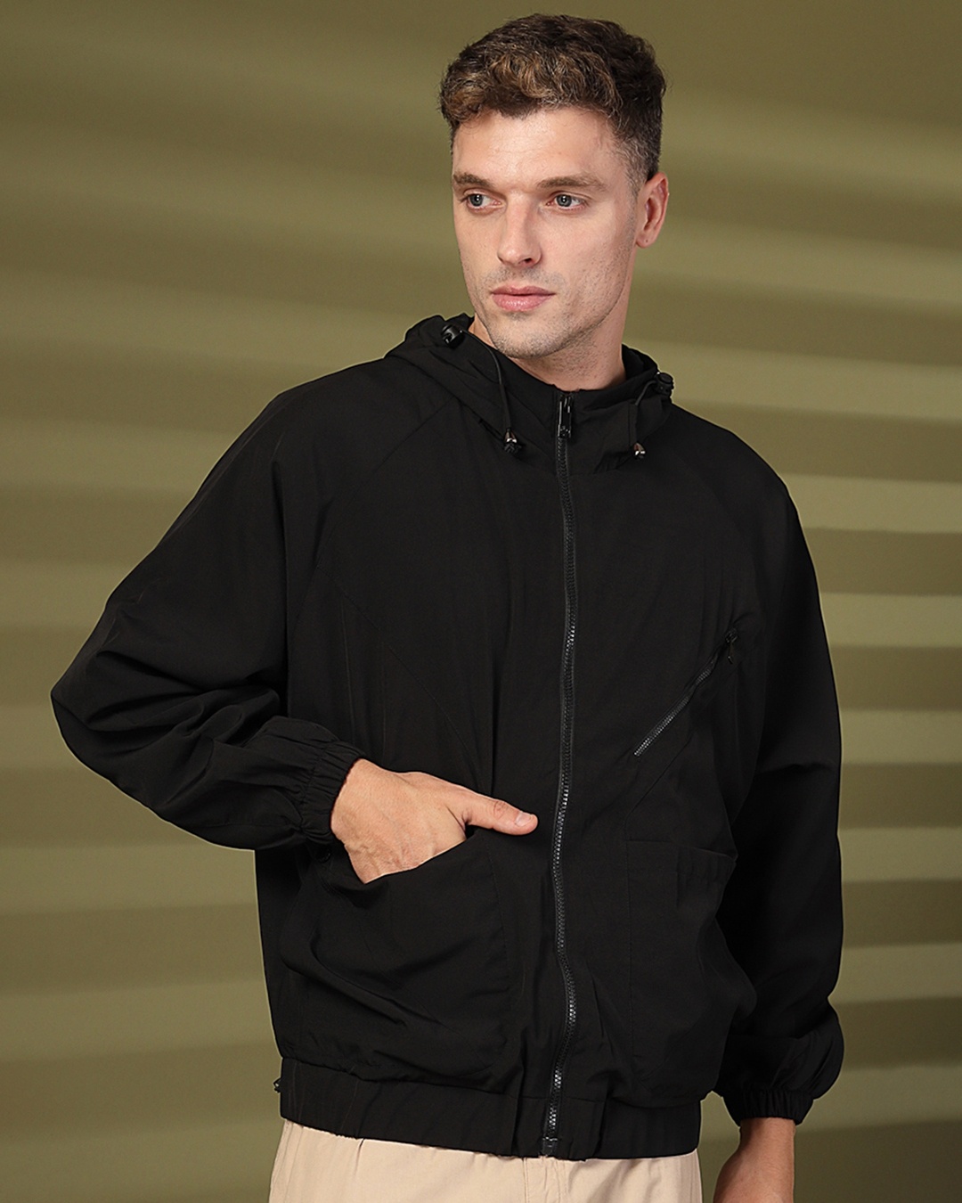 Buy Men's Black Wind Cheater Jacket Online at Bewakoof