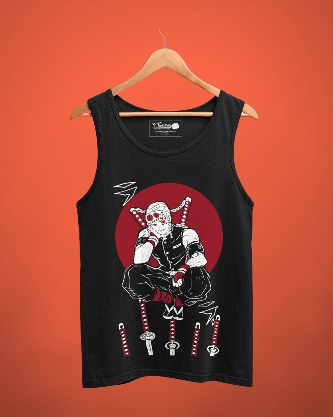 Buy Men's Black Sound Hashira Flamboyant Anime Graphic Printed Vest ...