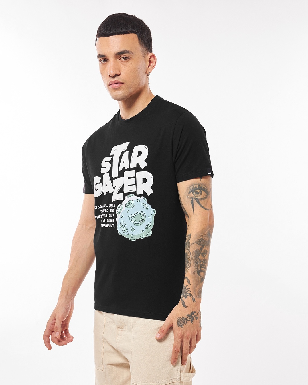 Buy Men's Black Stargazer Graphic Printed T-shirt Online at Bewakoof