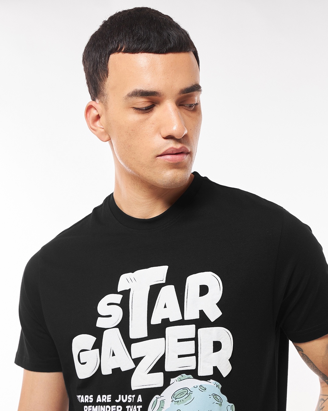 Buy Men's Black Stargazer Graphic Printed T-shirt Online at Bewakoof