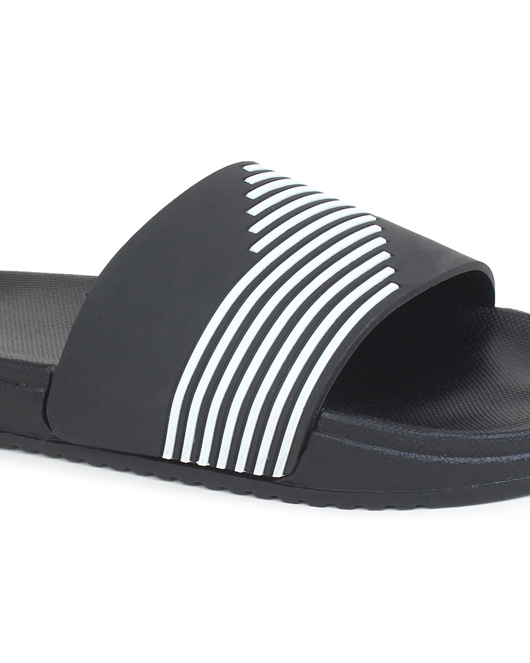 Buy Men's Black Striped Sliders Online in India at Bewakoof