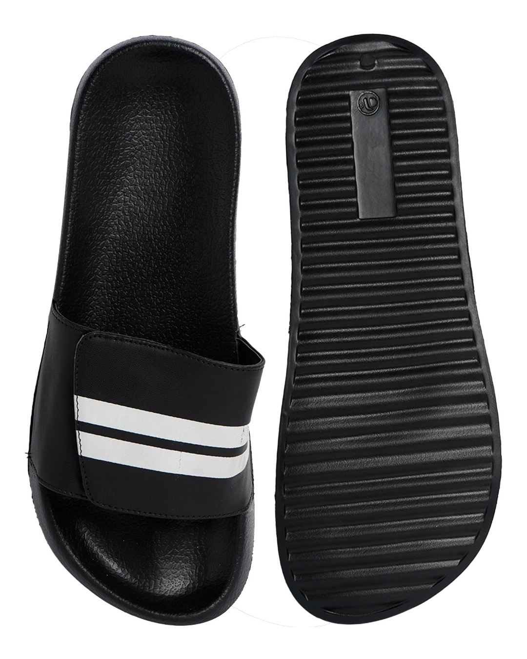 Buy Men's Black Striped Velcro Sliders Online in India at Bewakoof