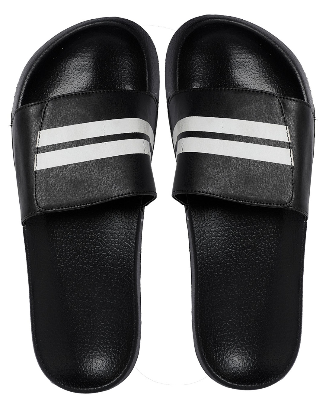 Buy Men's Black Striped Velcro Sliders Online in India at Bewakoof