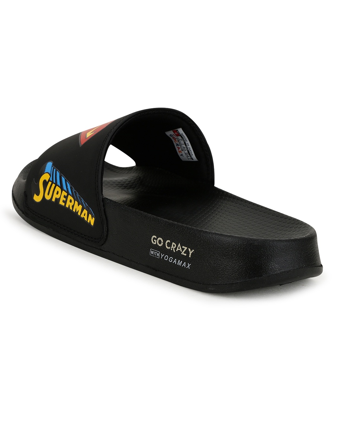 Buy Men's Black Super Man Logo Printed Sliders Online in India at Bewakoof