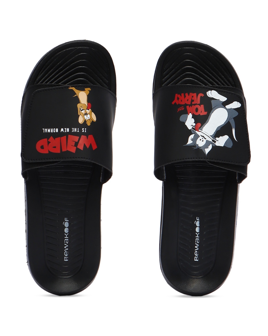 Buy Men's Black Tom & Jerry Printed Sliders Online in India at Bewakoof