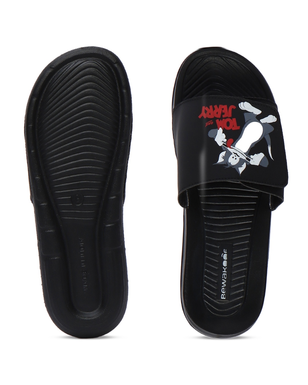 Buy Men's Black Tom & Jerry Printed Sliders Online in India at Bewakoof