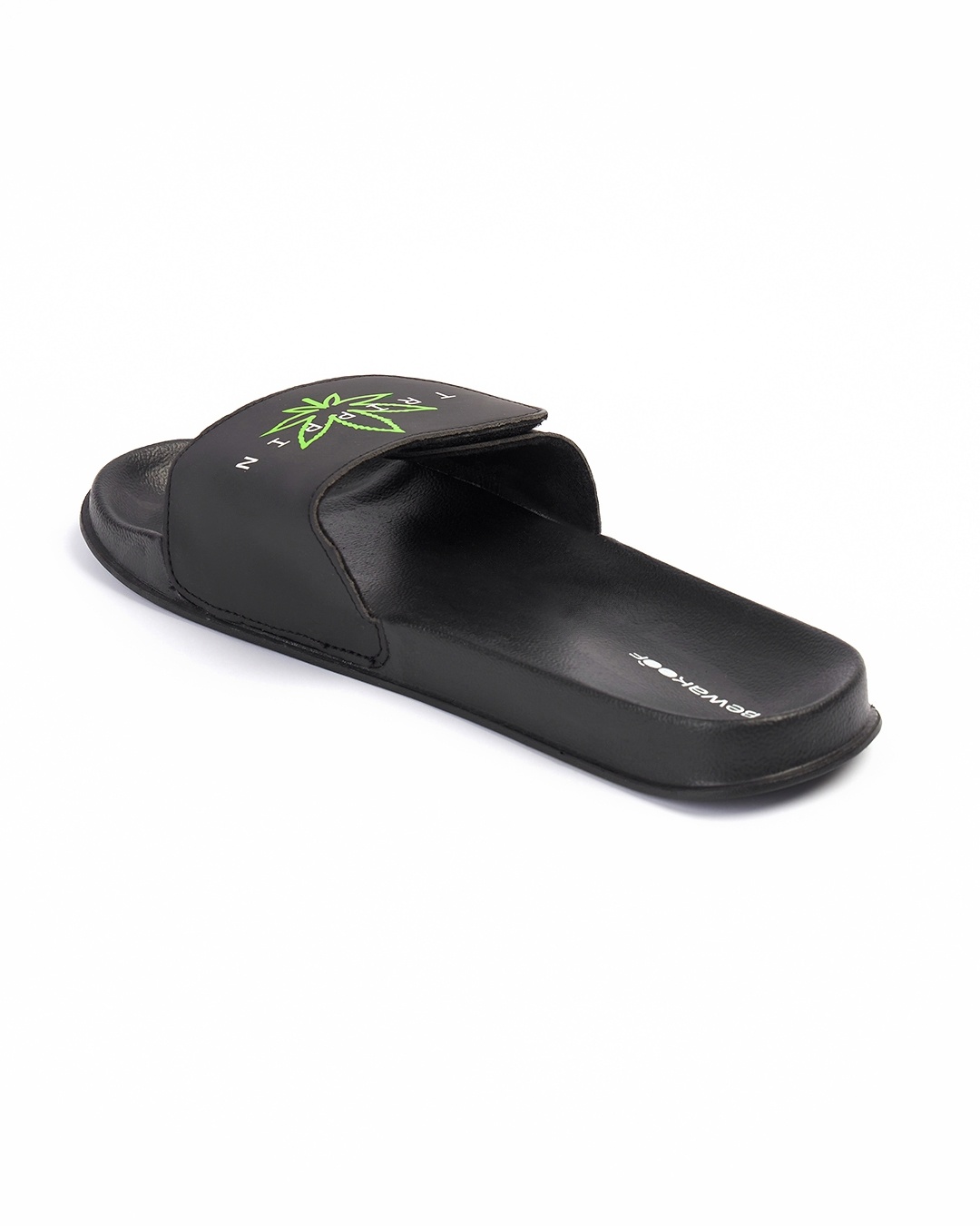 Buy Men's Black Trippin Printed Velcro Sliders Online in India at Bewakoof