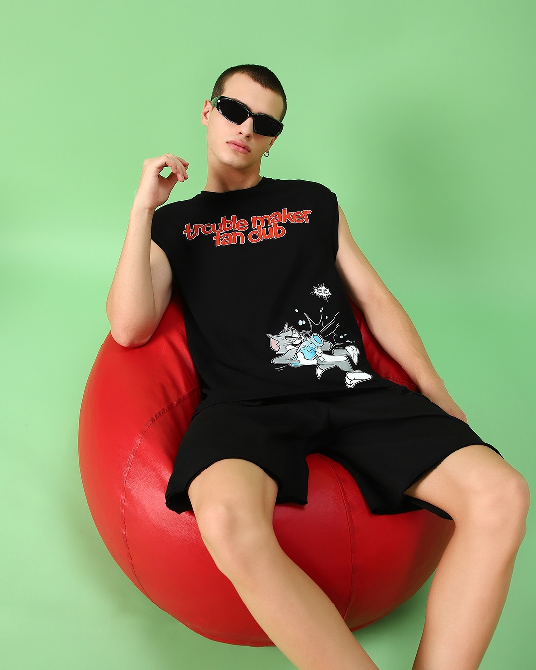 Buy Men's Black Troublemaker T&J Graphic Printed Boxy Fit Vest Online ...