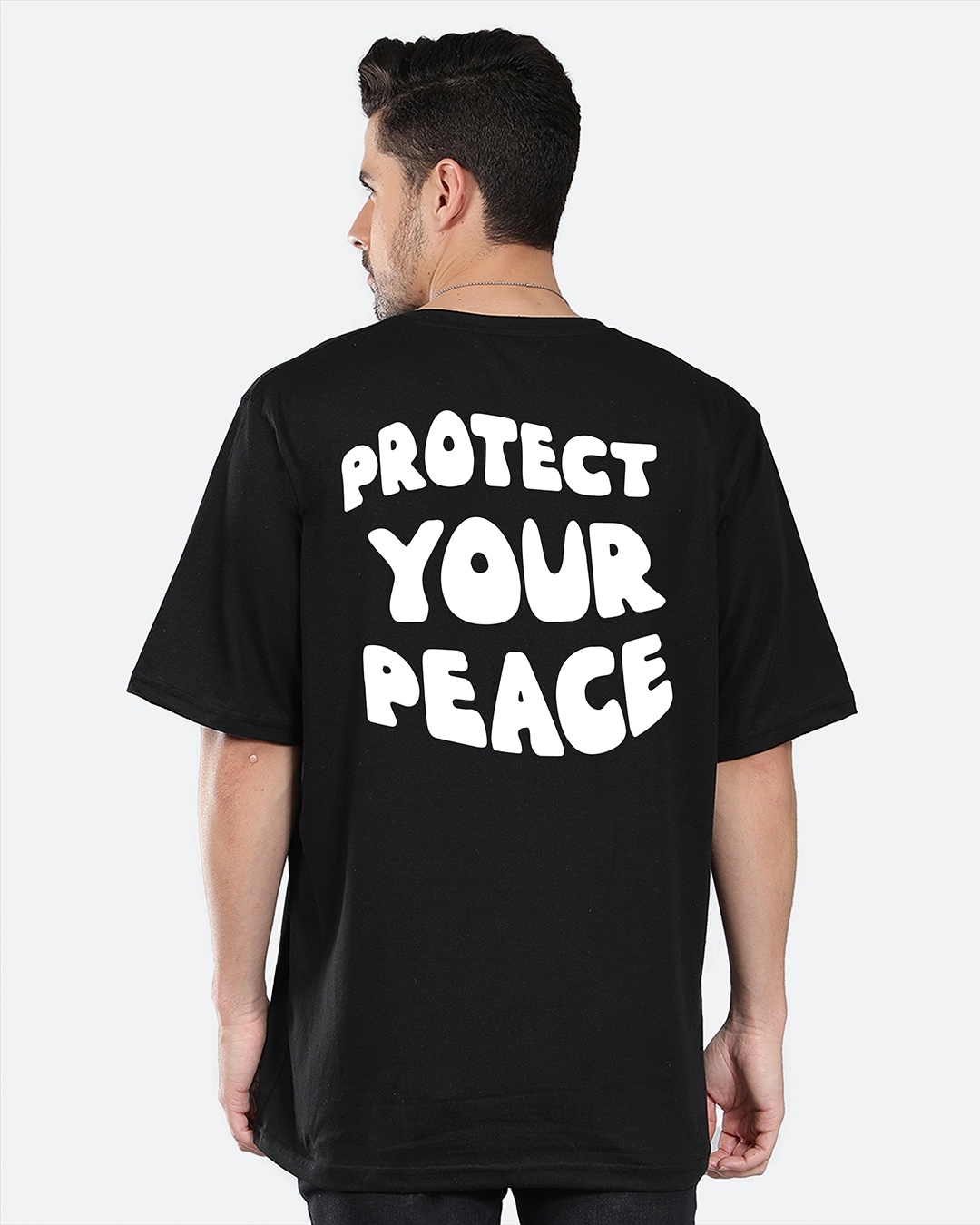 Buy Men's Black Typography Puff Protect Oversized T-shirt for Men Online at Bewakoof