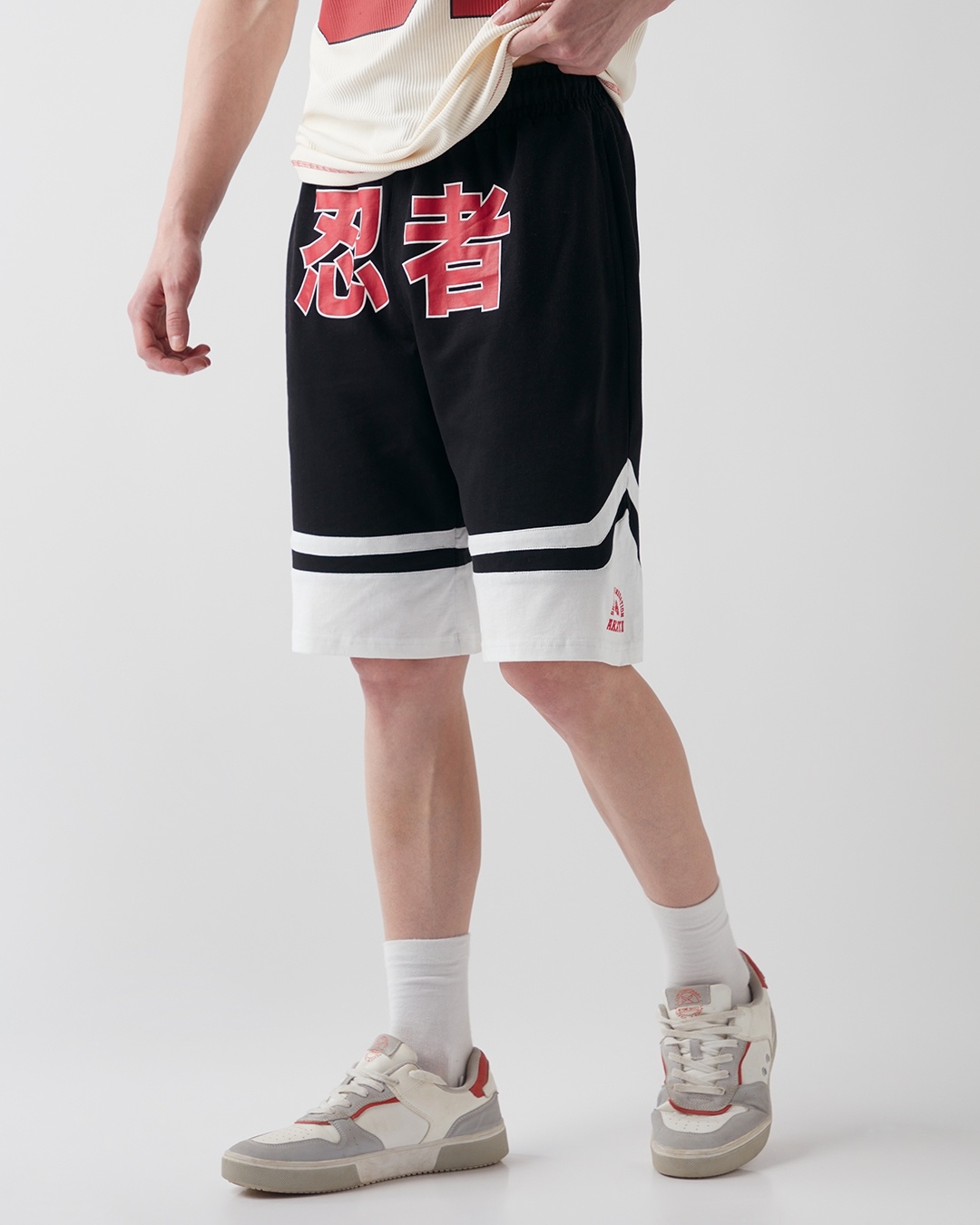 Buy Men's Black & White Akatsuki Typography Oversized Varsity Shorts ...