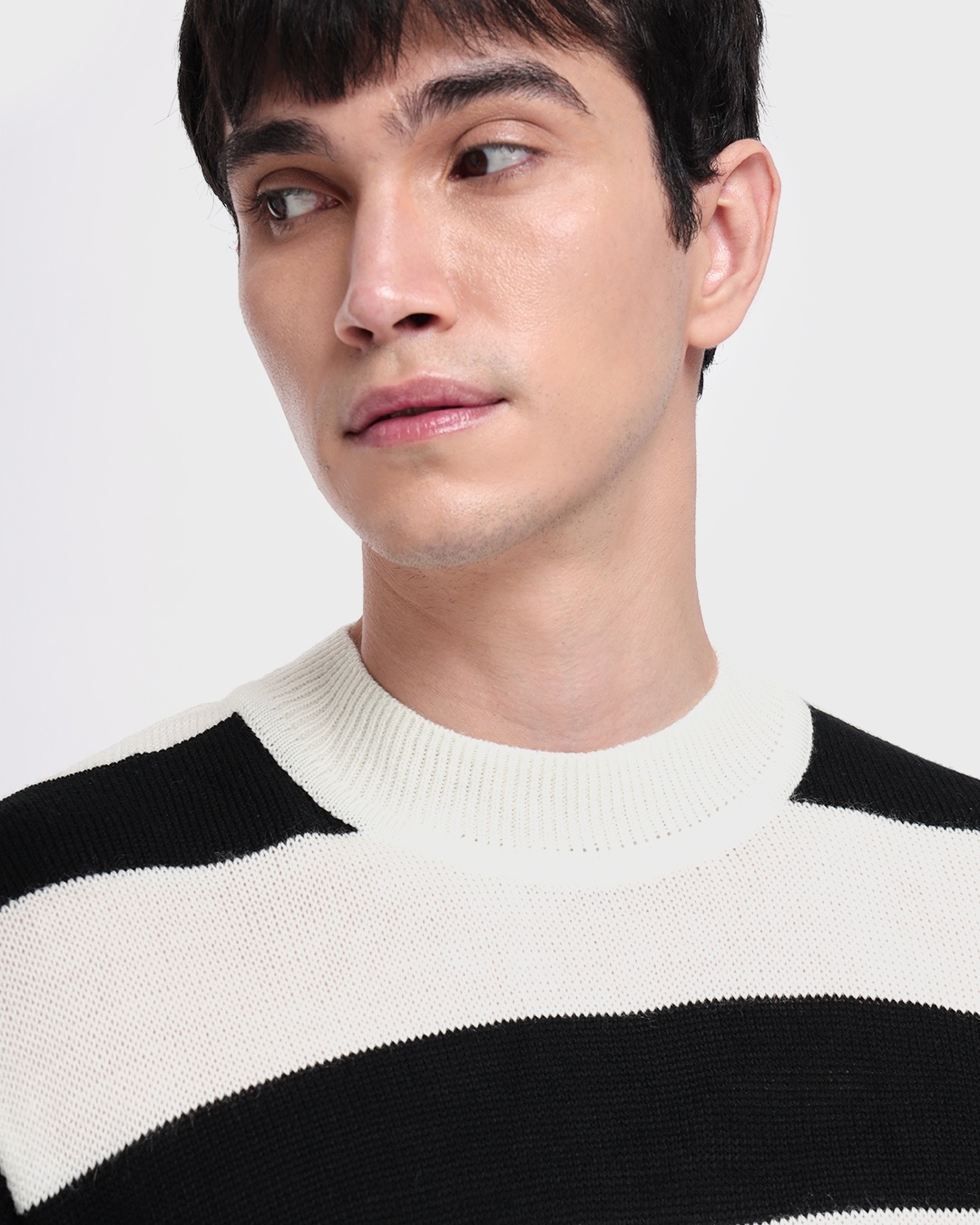 Buy Men's Black & White Striped Oversized Sweater Online at Bewakoof