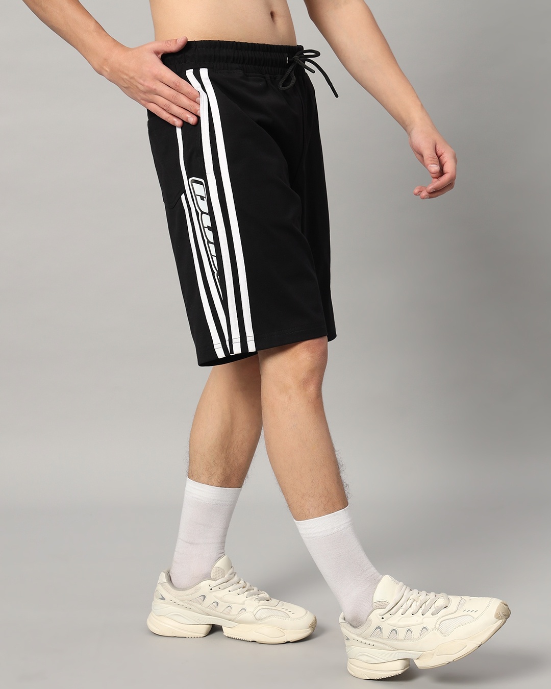 Buy Men's Black & White WD Side Panel Relaxed Fit Shorts Online at Bewakoof